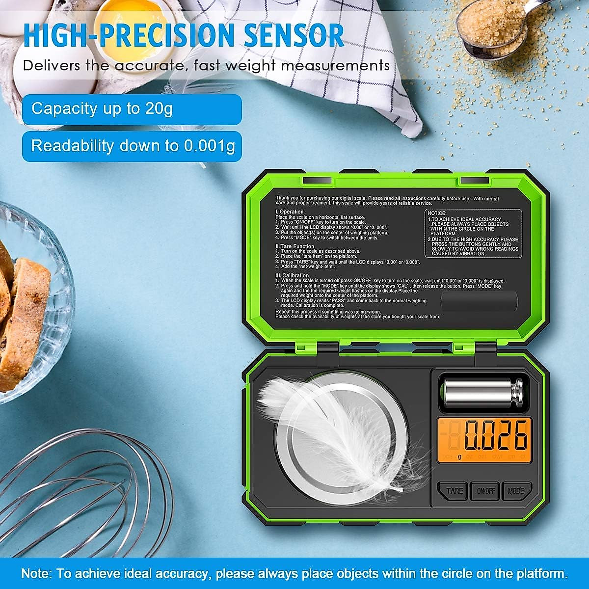 AMIR Professional Digital Mini Scale, 20g-0.001g Pocket Scale, Electronic Smart Scale with 20g Calibration Weight (Battery/Tweezers Included)