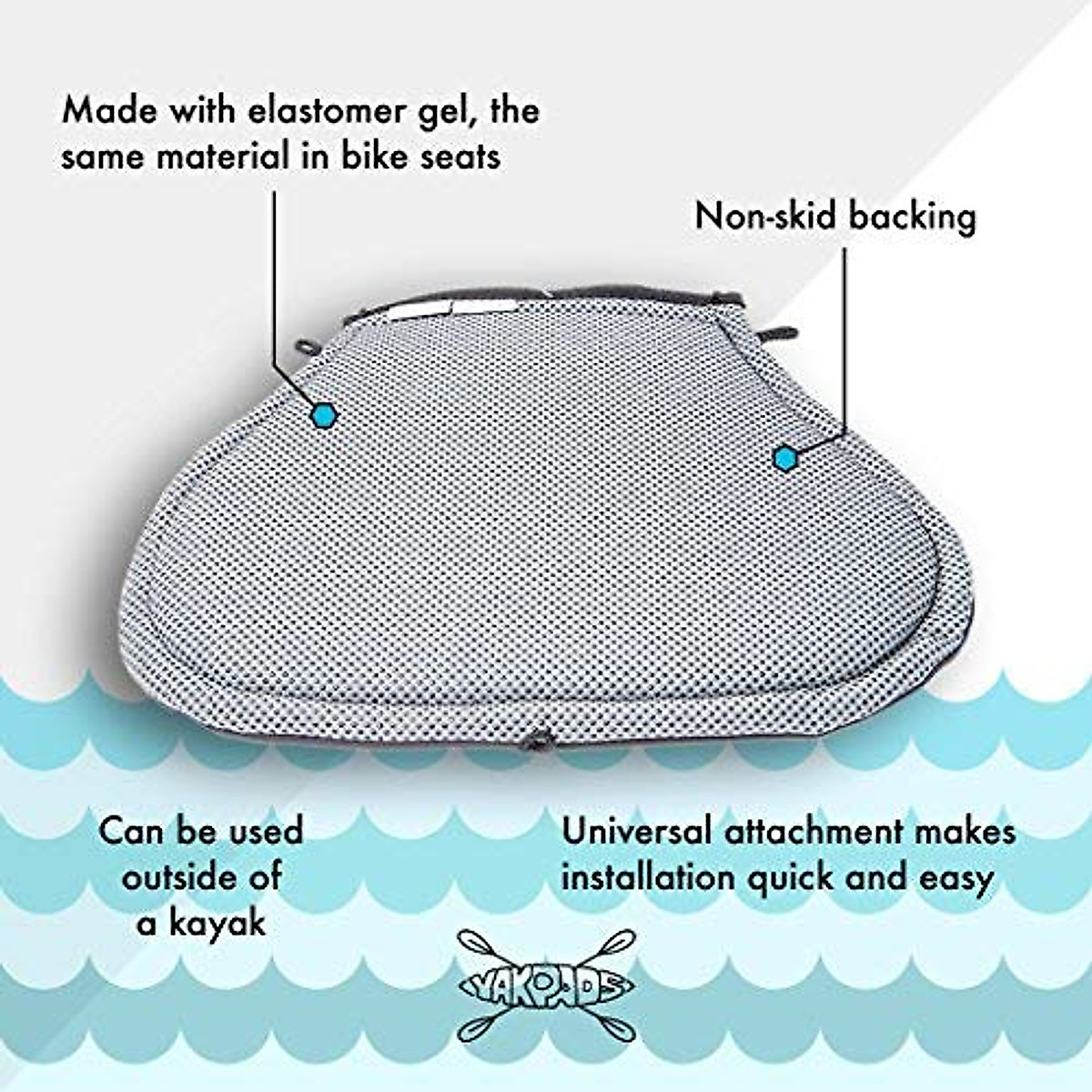 Yakpads Cascade Creek Cushioned Seat Pad by, Gel Seat Pad for Kayaks and Kayak Accessories, for Outdoor Watersports and Recreation