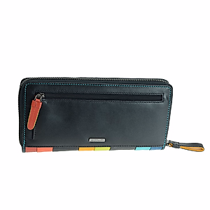 Visconti STR5 Women's Secure RFID Blocking Large Leather Bifold Zip-Around Clutch Wallet Purse - Black Multi
