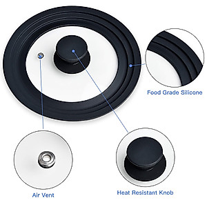 Pot Lid, Universal Small Pan Cover Skillets Tempered Glass Heat Resistant Silicone Rim, Replacement Lids Fits 6,7,8 Inch Cookware for Frying Pan, Crockpot, Cast Iron Skillet