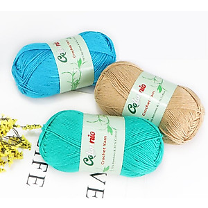 8 Skeins Crochet Knitting Yarn 70% Rayon derived from Bamboo, 30% Cotton Superfine Fingering Weight Sunny Cat Cotonnio Imported (Aegean Blue)