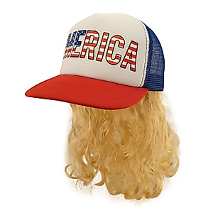 HandinHandCreations USA Blonde Mullet Hat Wig Merica Redneck Exotic Wig