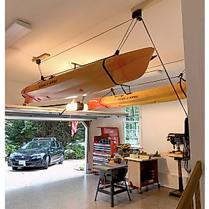 StoreYourBoard Kayak Ceiling Storage Hoist, Garage Pulley Hi-Lift System (2 Kayaks)