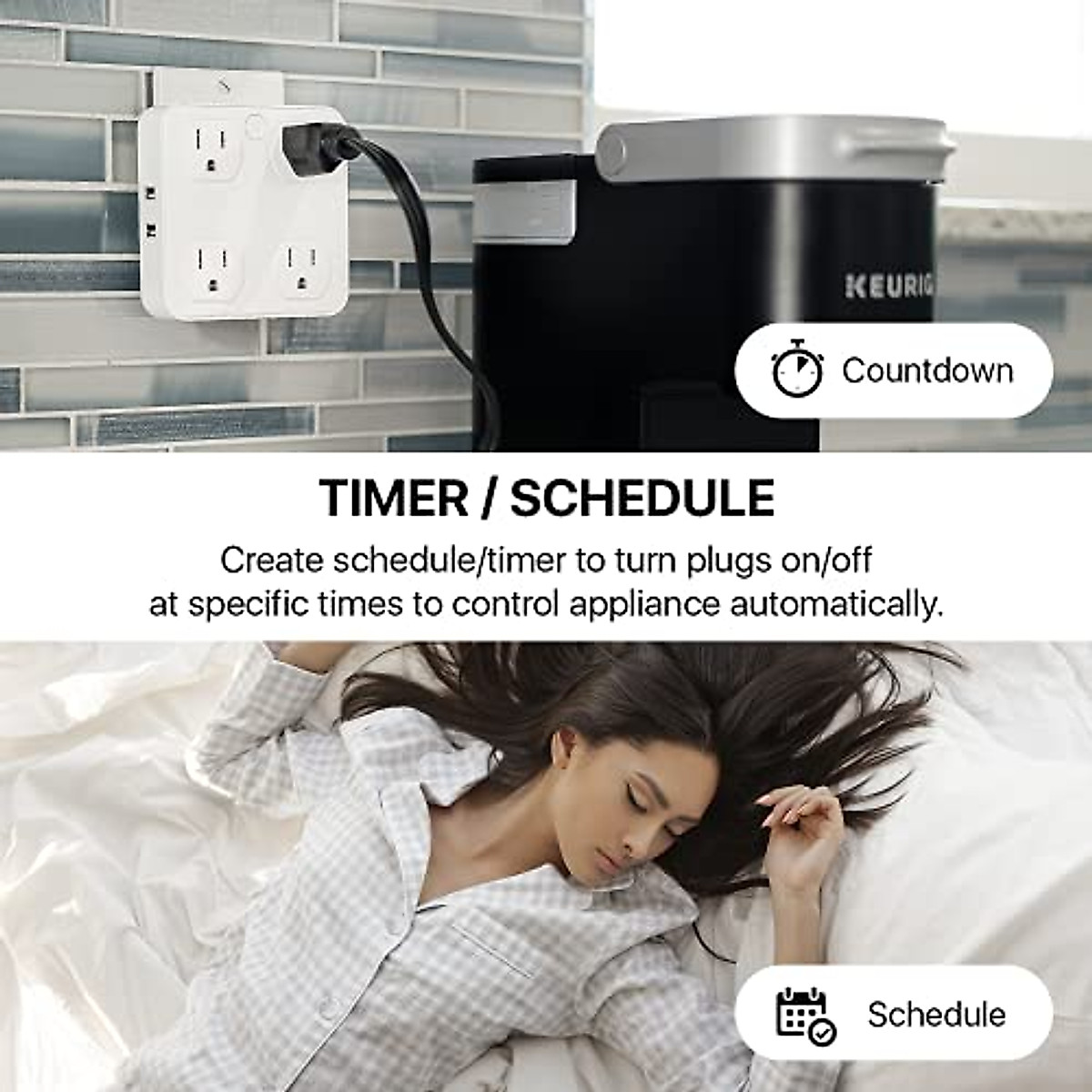 Wireless Wall Tap Smart Plug,Surge Protector, 4 Outlet Extender with 4 USB Charging Ports, Compatible with Alexa, Google Assistant and Siri, no Hub Required (4 Outlets,4 USB Ports),ETL Certification