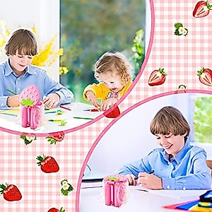 3 Pcs Strawberry Trash Can with 100 Pieces of Trash Bags Cute Trash Can Desktop Trash Can Mini Pink Pop up Garbage Can Strawberry Countertop Wastebasket for Desk Bathroom Bedroom Kitchen Office