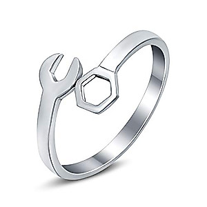 Blue Apple Co. Sterling Silver Size-6 Wrench Band Mechanical Wrench Ring Round 925 Sterling Silver