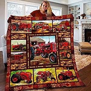 Tractor Blankets Red Farming Tractor On Prairie Blanket Plush Blanket Boys Fuzzy Blankets for Women Fall Throw Blanket Camping Blanket Small/Medium/Large/X-Large