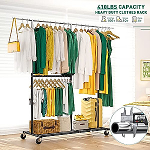 Raybee Heavy Duty Clothes Rack Loads 410 LBS Rolling Clothes Racks for Hanging Clothes Rack with Wheels Metal Clothing Rack Adjustable & Portable Clothes Rack Commercial Grament Rack Heavy Duty Black