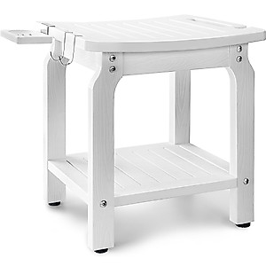 ETECHMART HIPS Shower Bench Seat, Shower Stool for Inside Shower, Bathroom Bench with Storage for Shaving Legs, Waterproof Bath Chair（White）