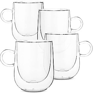 BTaT- BarrelShape Mugs, 4 Pack, 12 oz (350 ml), Glass Coffee Mugs, Clear Coffee Mug, Double Wall Glass Coffee Mugs, Glass Mugs, Latte Cup, Glass Tea Cups, Insulated Coffee Cups, Clear Mug