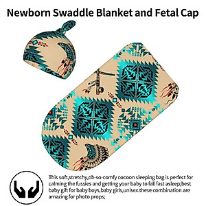 Western Baby Stuff Native Aztec Navajo Newborn Swaddle Blanket Baby American slepp Sack Soft Silky Wrap Blanket with Beanie Hat for Boys Girls Gifts Infant