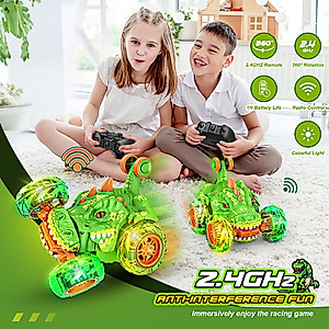 Toys for 3-10 Year Olds Boys,Remote Control Car RC Cars, Dinosaur Car 360° Rotate RC Dino Cars with Wheel Light,2.4Ghz Fast Stunt RC Truck, Toys for Kids Outdoor Toys Birthday