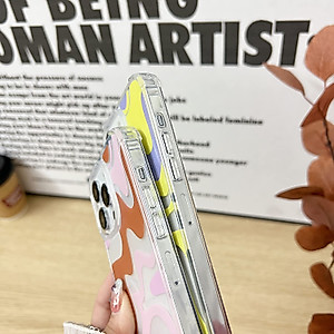 Sayoaho Compatible with iPhone 14 Pro Max Phone Case, Cute Art Wavy Painted for Women Girls, Soft TPU Edge PC Back Protective Shockproof Phone Case-Green