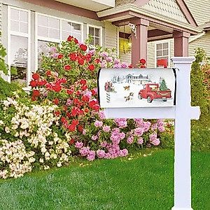 Christmas Mailbox Covers Magnetic Standard Size Winter Red Truck Snowflake Cute Dog Letter Post Box Cover Wrap Decoration Welcome Home Garden Outdoor (25.5x21 in) (25.5x21 in)