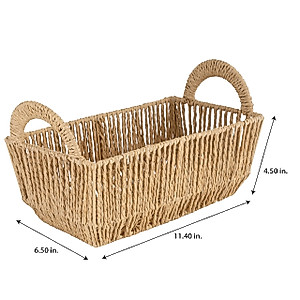 Simplify Small Shelf Storage Basket | Dimensions: 11.4"x 6.5"x4.5" | 2 Carry Handles | Vertical Weave Design | Paper Rope Material | Great for Living Spaces | Great For Storage and Display
