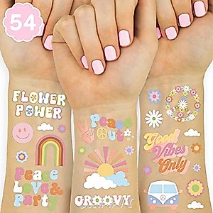 xo, Fetti Groovy 70s Temporary Tattoos - 48 Glitter Styles | Flower Power Birthday Party Supplies, Good Vibes Only Favors, Smiley, Rainbow Arts and Crafts