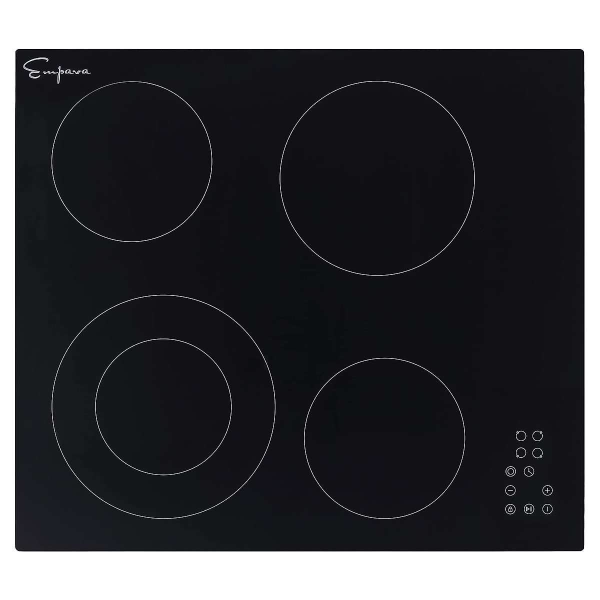 Empava 24" Electric Radiant Cooktop 4 Burners Stove Top with 1-99 Minutes Timer and 9 Heating Levels Smooth Glass Surface in Black, 24 Inch
