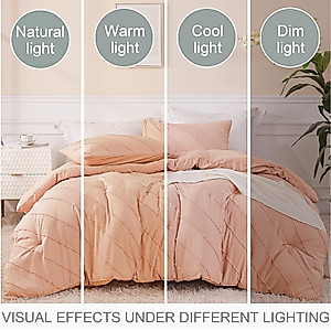 Whale Flotilla Boho Tufted Queen Comforter Set, Soft Lightweight Pink Comforter Queen Size with 2 Pillow Shams, Reversible Fluffy Shabby Chic Bedding Sets for All Seasons, 90 x90 inch