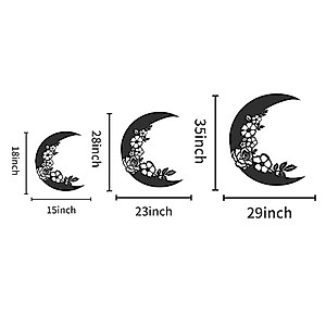Metal Moon Wall Art Decor, Moon Flower Metal Wall Decor, The Moon Wall Art, Metal Wall Art, Metal Wall Decor, Half Moon And Flowers Décor, Kids Room Decoration, Living Room Entryway Wall Hangings (Silver, 15"W x 18"H / 38x45cm)