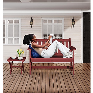 SERWALL Outdoor Bench, HDPE Outdoor Benches Weatherproof, 2-Person Garden Bench with 660 lbs Weight Capacity, Patio Benches for Outdoors, Garden, Porch, Backyard and Park, Red