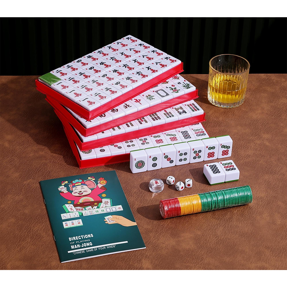 Mose Cafolo Chinese Mahjong Set X-Large 146 Numbered Melamine 1.5" Large Size Tile with Carrying Travel Case, English Manual, Pro Complete Mahjongg Game Set (Majiang, Mah Jongg)