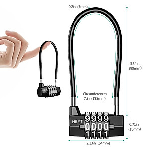 ORIA Cable Locks with Combination, 4 Digit Combination Padlock, Long Shackle Lock, Flexible Steel Cable Rope, Cabinet Lock, School Locker, Black