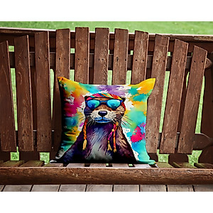 Caroline's Treasures DAC4013PW1414 Hippie Animal Otter Throw Pillow Machine Washable, Indoor Outdoor Decorative Pillow for Couch, Bed or Patio, 14Hx14W