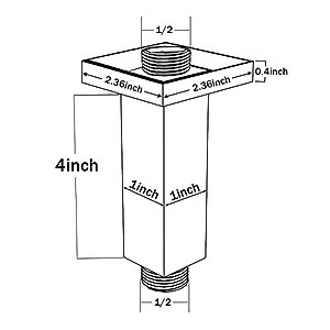 KATAIS Matte Black Shower Arm with Flange, Square - Stainless Steel Ceiling Mounted Extension Pipe for Rainfall Shower Head, 4 inch
