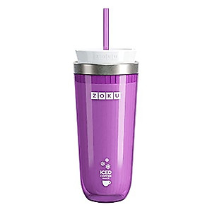 ZOKU Instant Iced Coffee Maker, Reusable Beverage Chiller Cools Hot Beverages in Minutes Without Dilution, Portable 11-ounce Tumbler With Spill-resistant Lid and Straw, Purple