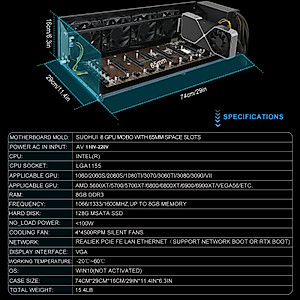 SUOHUI GPU Mining Rig Complete System for Ethereum Classic ETC, ETH, RVN, Flux, Ergo Crypto Miner with 8 GPU Mining Motherboard,PSU, RAM,SSD, Stackable Mining Frame Machine(without GPUs)