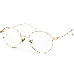 livho Blue Light Blocking Glasses, Retro Round Fake Eyeglasses Frames Anti UV Ray Filter Computer Gaming Glasses Women (Rose Gold Frame,Transparent lens)