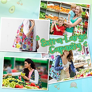 Shappy 34 Pcs Reusable Floral Grocery Bags Foldable Nylon Tote Bags Washable Shopping Bags Extra Large Cute Flower Reusable Bags with Attached Pouch for Women Grocery Shopping Supplies