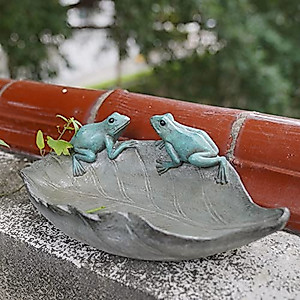 Bird-Feeder Wild Bird-Bath Bowl Outdoors - Garden Decor Polyresin Frogs on Leaf Bird Bath for Yard 12 x 7.25 x 3.5 inch-Newman House Studio