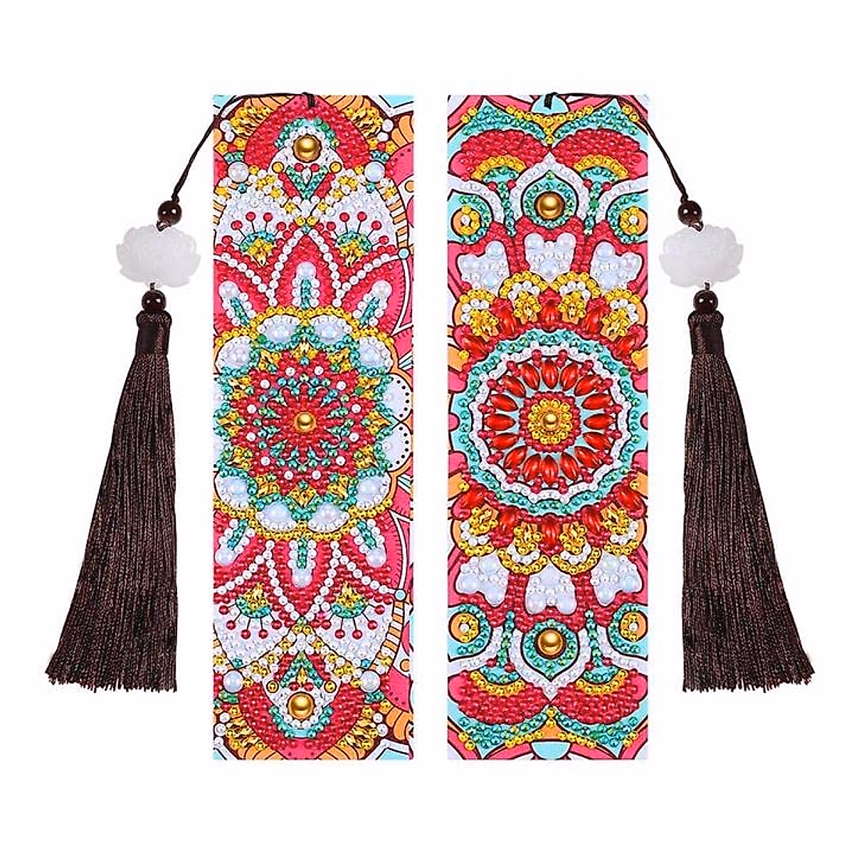 8 Pieces Diamond Painting Bookmarks Leather Bookmark with Tassel Mandala Flower 5D Diamond Bookmark for Beginners DIY Bookmark