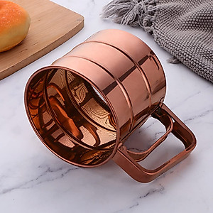 QIBOORUN Stainless Steel Sieve Cup Powder Flour Baking Tool Icing Sugar Mesh Sieve Colander Crank Sifter With Measuring Scale Baking Flour Sifter, 1-Cup Capacity -Rose Gold