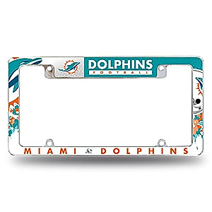 Rico Industries NFL Miami Dolphins Primary 12" x 6" Chrome All Over Automotive License Plate Frame for Car/Truck/SUV