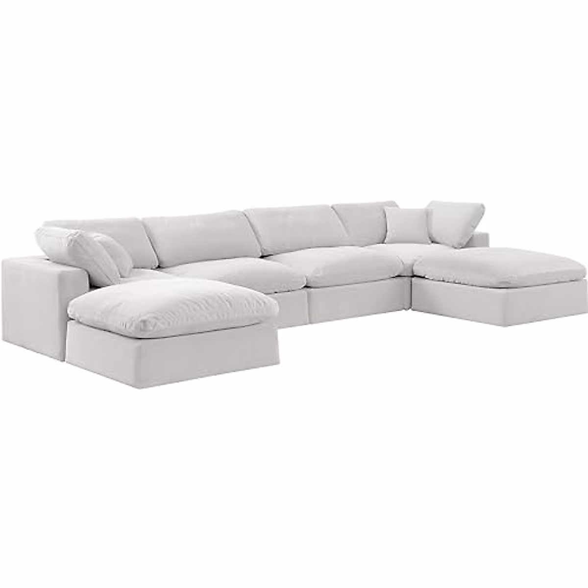 Meridian Furniture 189Cream-Sec6B Comfy Collection Modern | Contemporary Upholstered Modular Sectional, Soft Cream Velvet, Down Feather Cushions, 158" W x 79" D x 34.5" H, Cream