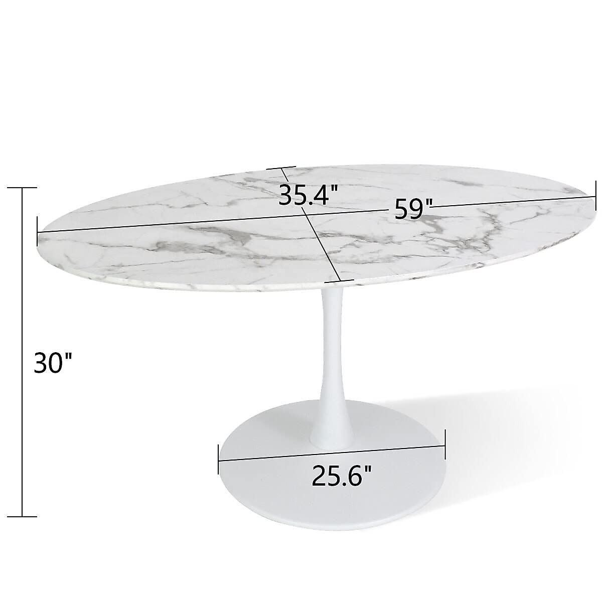 Oval White Marble Topped Pedestal Dining Table Modern Contemporary Round Metal Finish