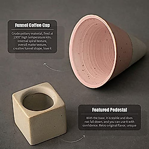 LEPAYU Japanese Ceramic Mug,Creative Ceramic Coffee Cups with Base Funnel Milk Cup Elegant Ceramic Tea Mugs Fashion Water Bottle for Home Picnic Office (White)