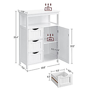 VASAGLE Bathroom Floor Storage Cabinet, Bathroom Storage Unit with 3 Drawers, Bathroom Cabinet Freestanding, Adjustable Shelf, 11.8 x 23.6 x 35.4 Inches, White UBBC542P31