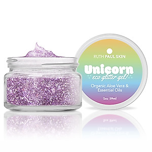Unicorn Face, Body Glitter Gel: for Women & Girls | Biodegradable Holographic Purple Body Glitter | Fine Glitter in Aloe Vera Gel Base with Essential Oil | by Ruth Paul Skin 2oz