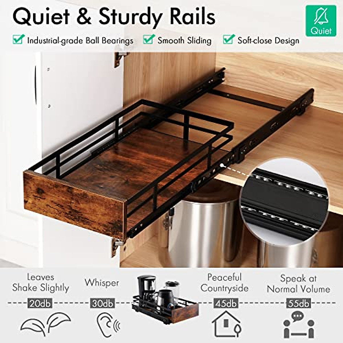 KES Pull Out Cabinet Organizer, 12" Wide Kitchen Slide Out Cabinet Drawer Organizer for Kitchen, Slide Out Wood Pull Out Drawer Storage Shelves with Soft Close, KPO503W30D53-BK