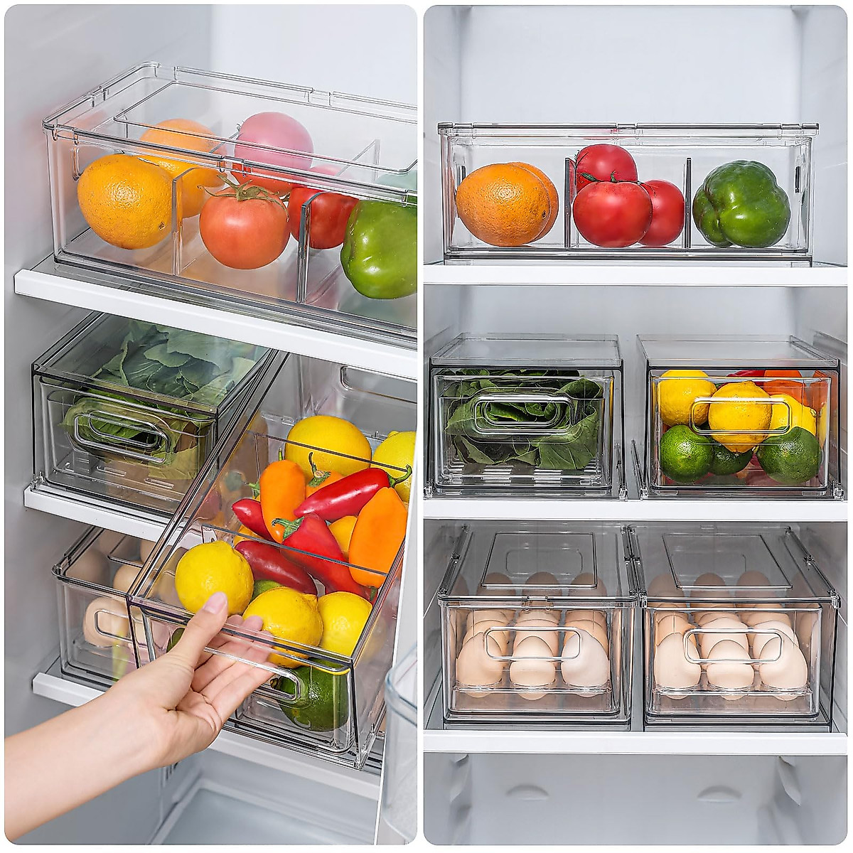 shopwithgreen Refrigerator Organizer Bins with Pull-out Drawer, Drawable Clear Fridge Drawer Organizer with Handle, Plastic Kitchen Pantry Storage Containers , 2 Pack, 3.7QT