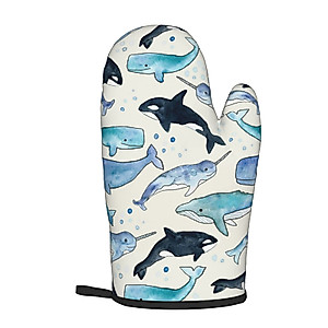 Cute Whale Oven Mitts and Pot Holders Sets of 2, Non-Slip Cooking Hot Pads Washable Heat Resistant for Kitchen Microwave BBQ Baking Grilling