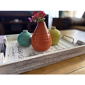 Booleaf Serving Tray, Authentic Paulownia Wood, Sturdy Black Metal Handles - Heart Swirl Design