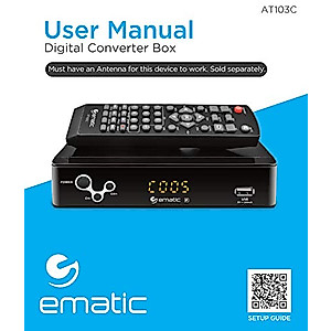 Digital Converter, Ematic Digital TV Converter Box with Recording, Playback, & Parental Controls, AT103B (Non-Retail Packaging)