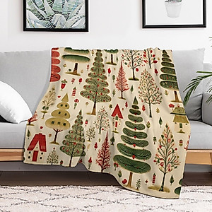 Throw Blankets Vintage Red and Green Christmas Trees Blanket Super Soft Cozy Rustic Style Nature Forest Blanket 40"x50" Couch Sofa Throw Blanket for Girls Birthday Valentines Gifts