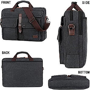 Stylish 17 inch Canvas Laptop Bag Messenger Bag Briefcase Vintage Crossbody Shoulder Bag Military Satchel for Men BC-07 (Light Black)