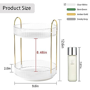 YCIA&DONE 360 Rotating Makeup Organizer and Storage for Vanity Countertop 2 Tiers, High Capacity Cosmetic Skincare Perfume Organizer for Dresser Bathroom Lazy Susan Organizers(Clear White)