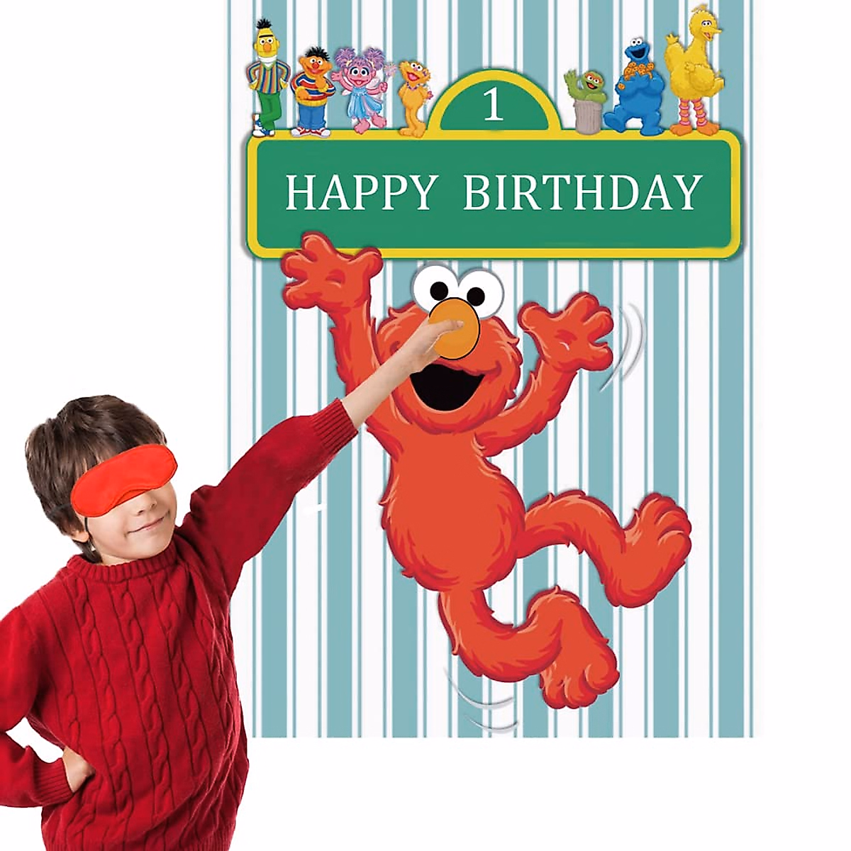 Seasme Friends Street Party Supplies Decorations, Pin The Nose On ELMO, Sesame Birthday Party Pin Game, Large Poster for Seasme Friends Street Birthday Party Decorations Things